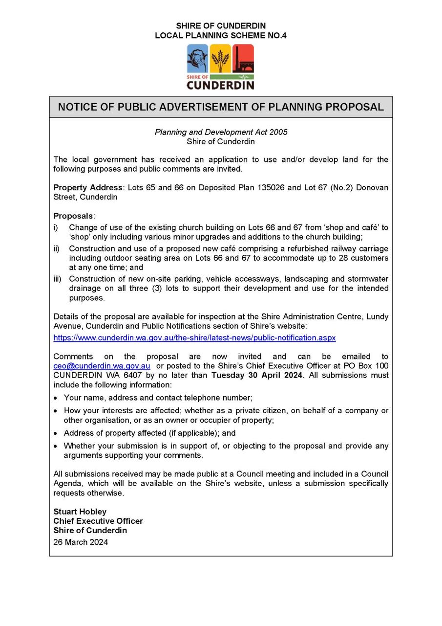 Public Notification » Shire of Cunderdin